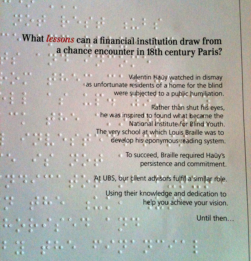 UBS produce Braille ad and story | Famous Campaigns