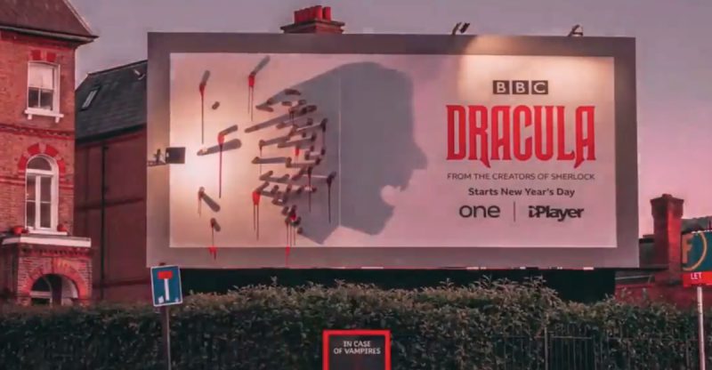 BBC Dracula Billboard creates striking portrait from stakes | Famous ...
