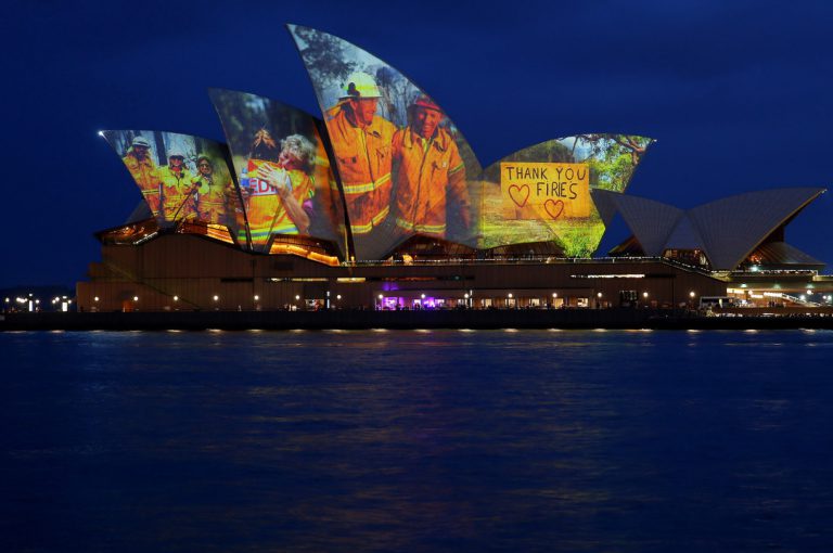 Images of Australia’s heroic firefighters projected onto the Sydney ...