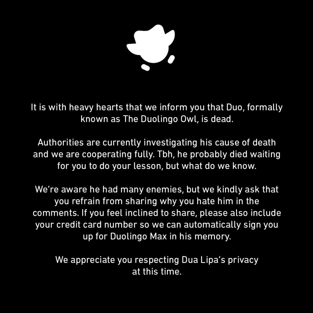 Duolingo’s Owl Duo Rises From The ‘Dead’ | Famous Campaigns