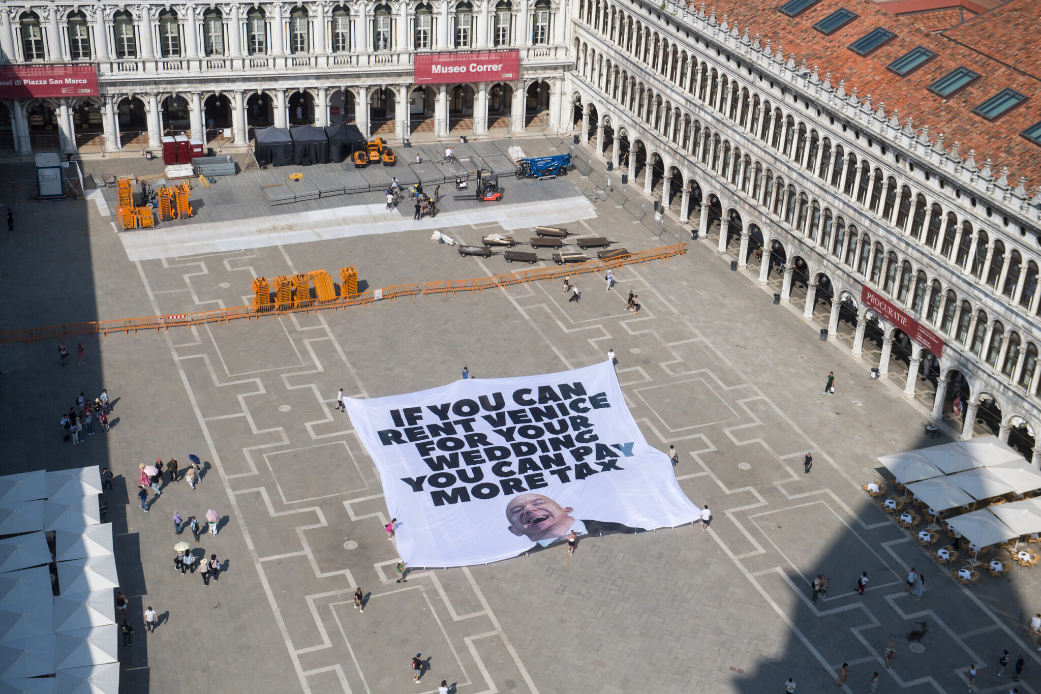 Activists crash Bezos wedding with giant Venice banner | Famous Campaigns