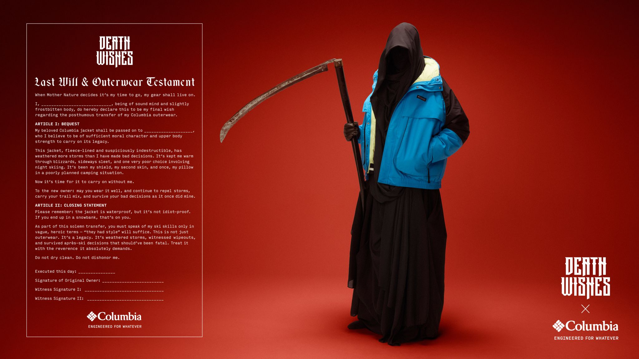 Columbia sews a ‘last will’ into jackets | Famous Campaigns